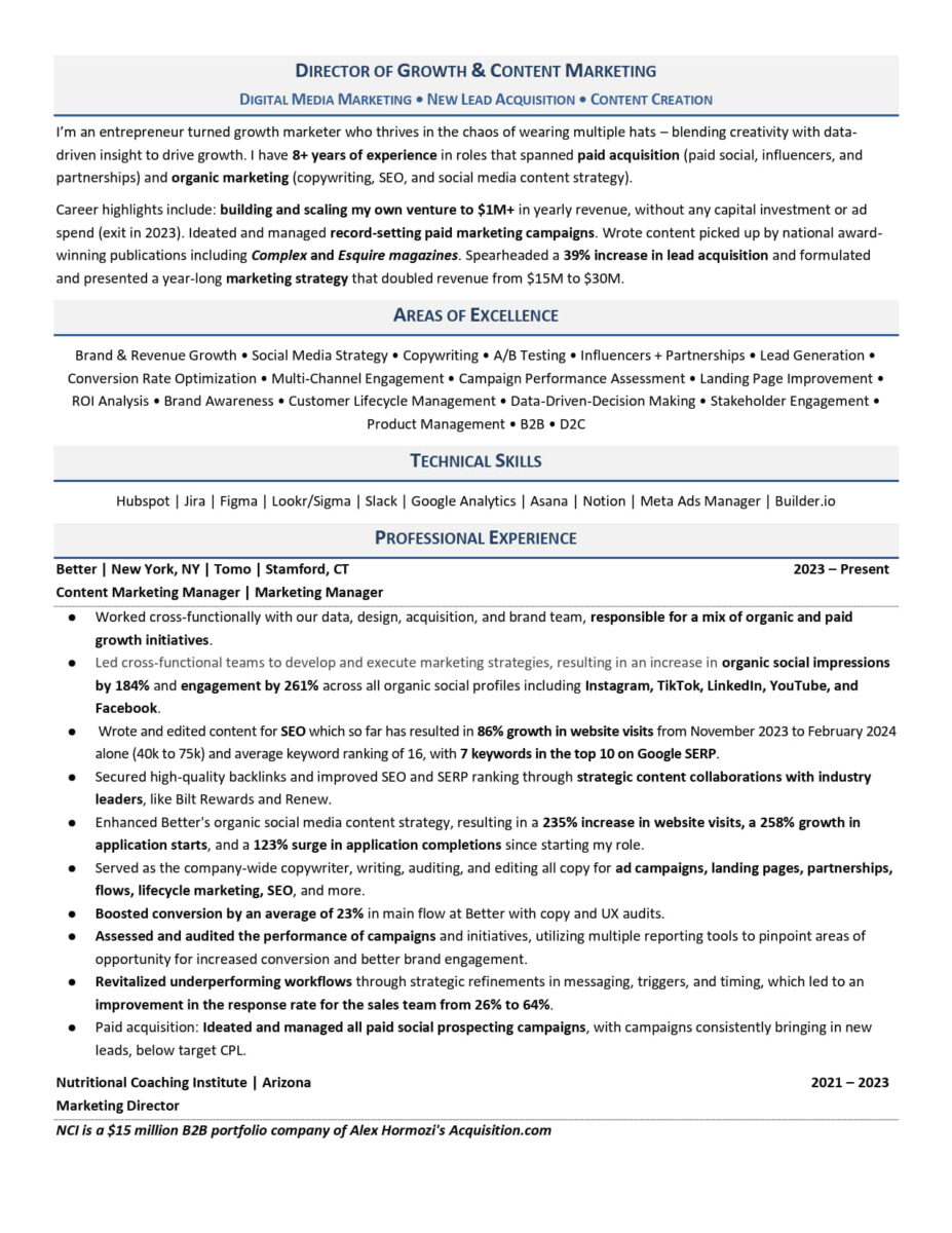 Content Marketing Manager Resume Example - Resume Thrive