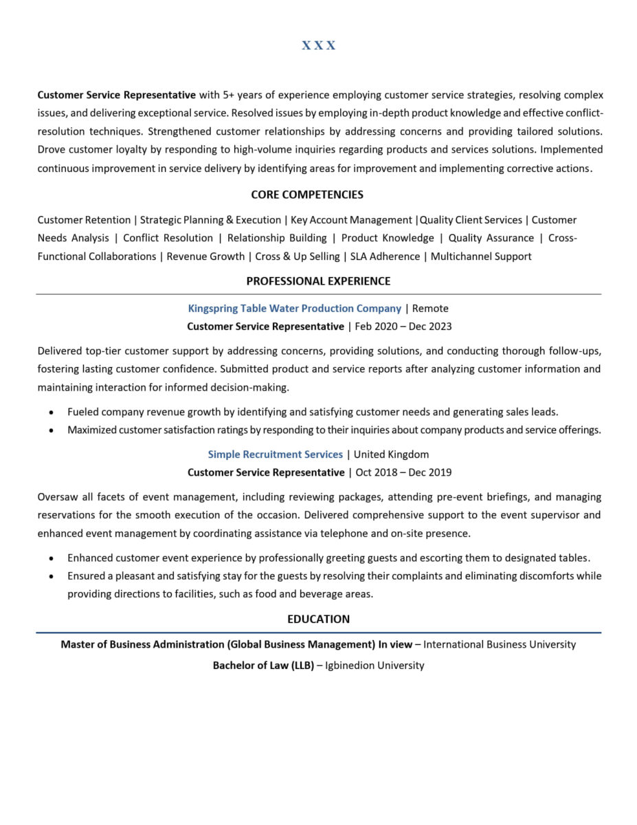 Customer Service Representative Resume Example - Resume Thrive