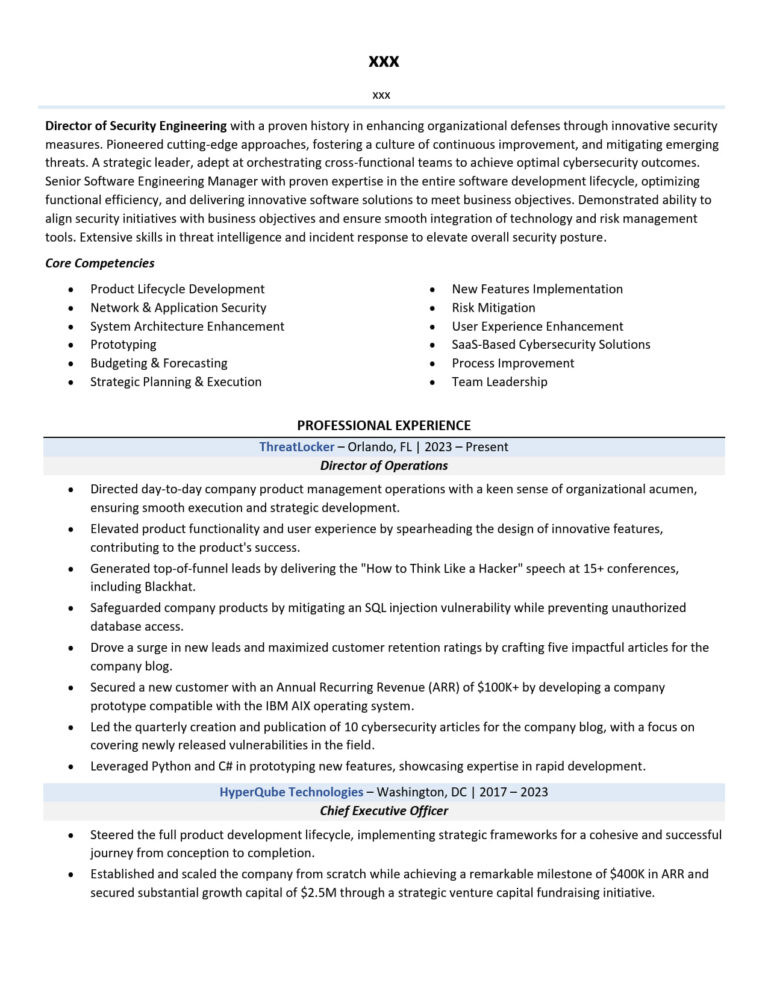 Director of CyberSecurity Resume Example - Resume Thrive