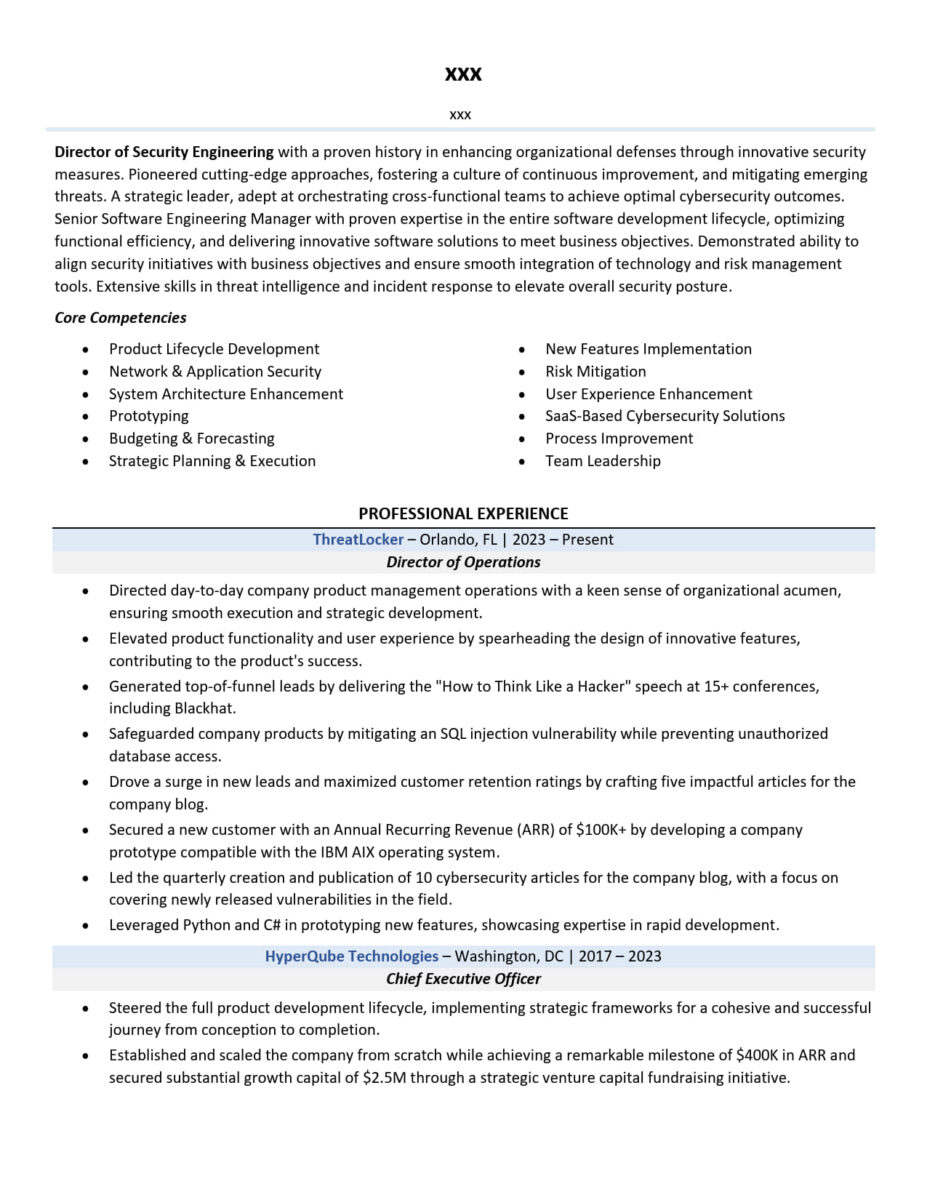 Director of CyberSecurity Resume Example - Resume Thrive