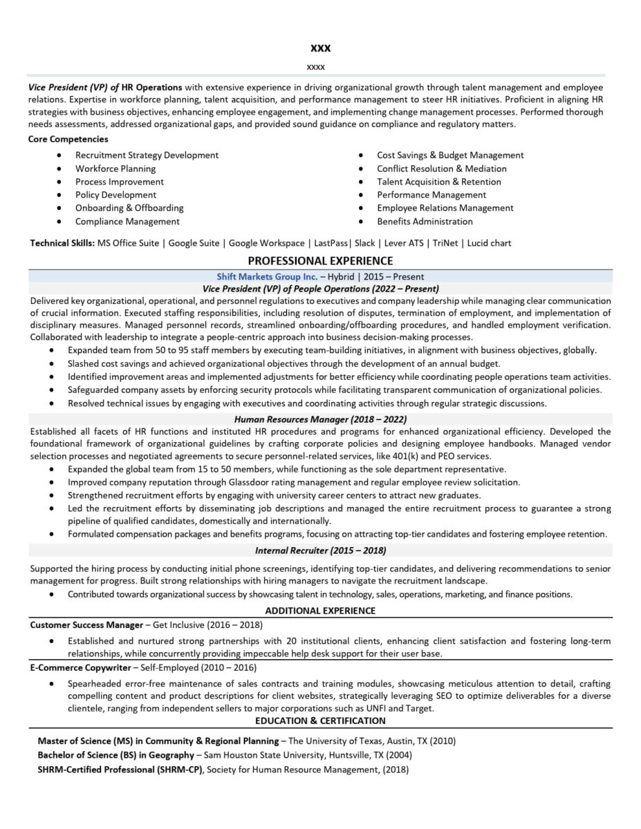 HR Operations Resume Example - Resume Thrive