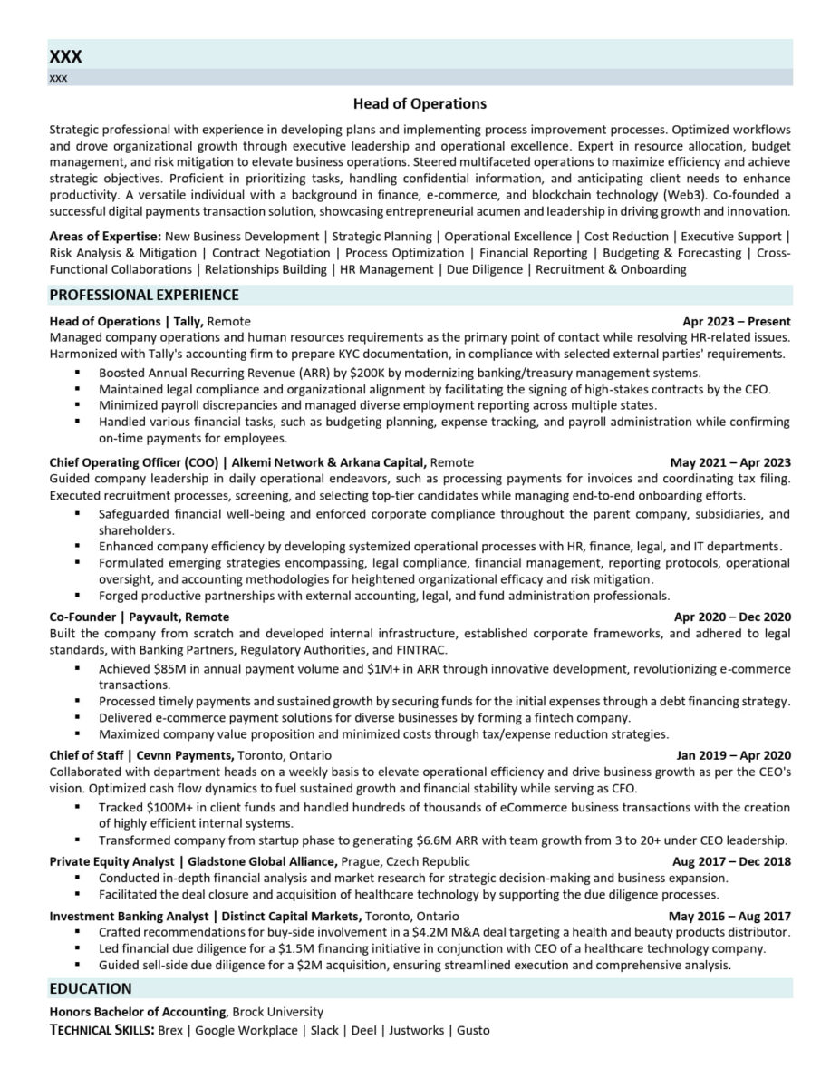 Head of Operations Resume Example - Resume Thrive