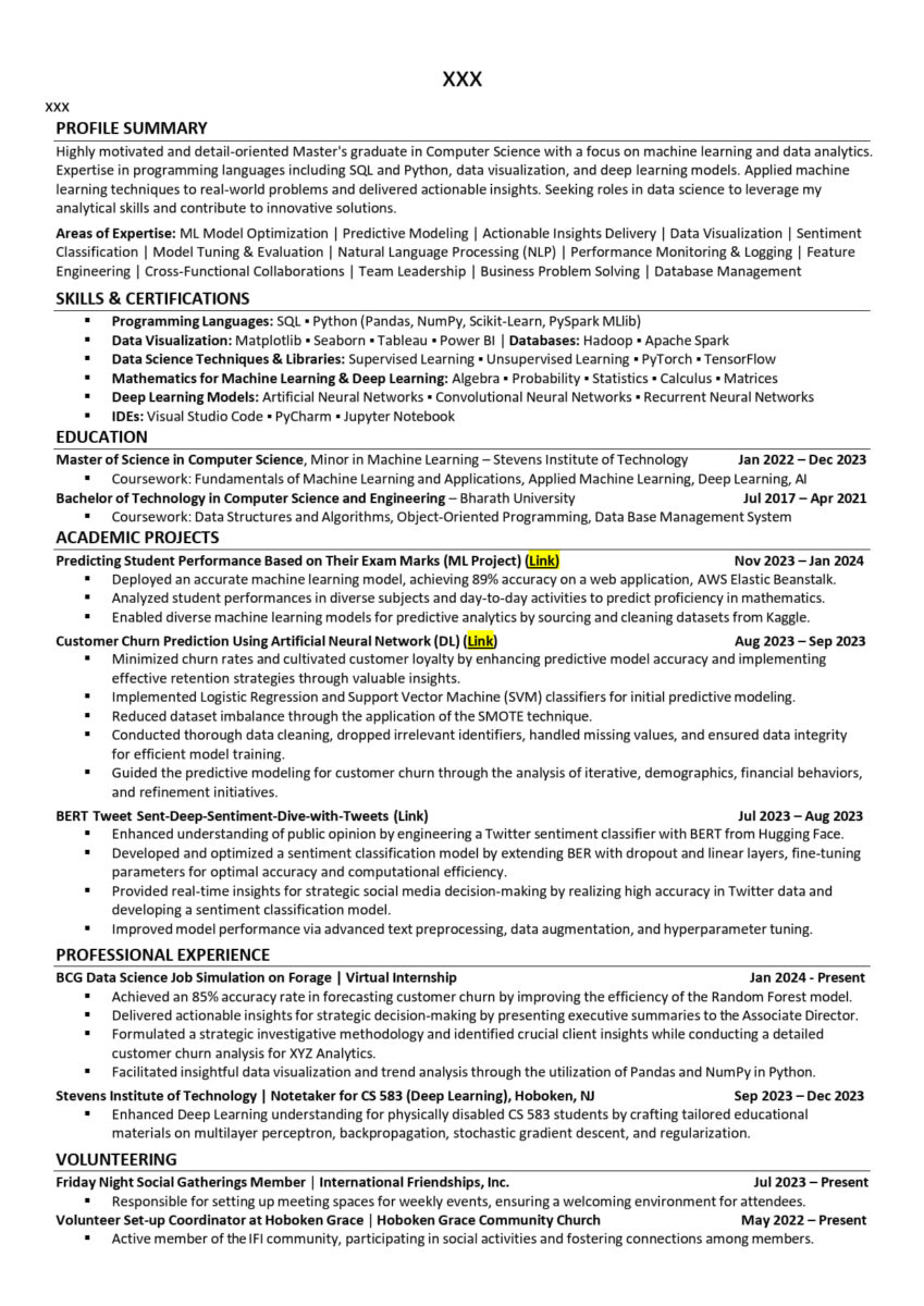 Machine Learning & Data Scientist Resume Example - Resume Thrive