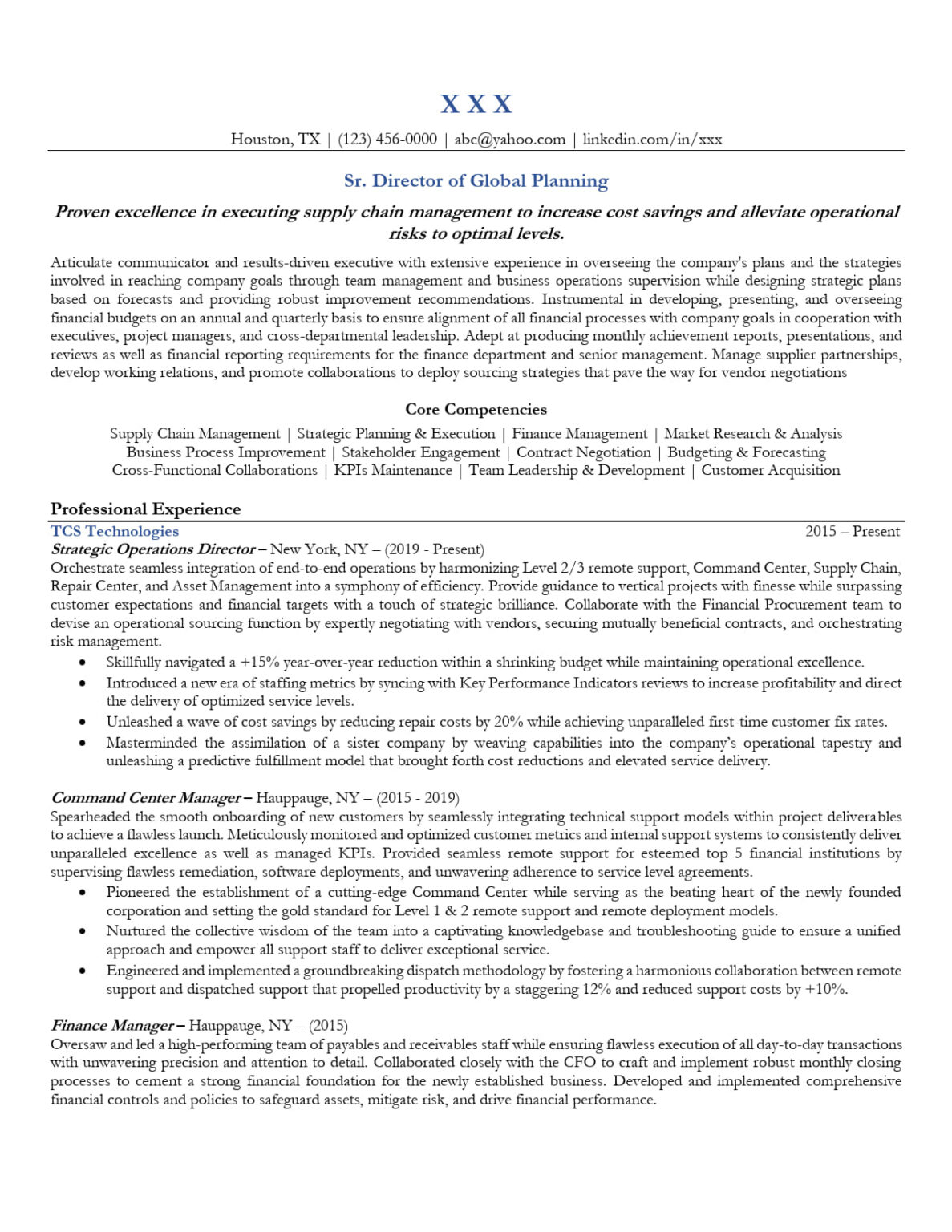 Mid level Global planning Manager Resume Example - Resume Thrive