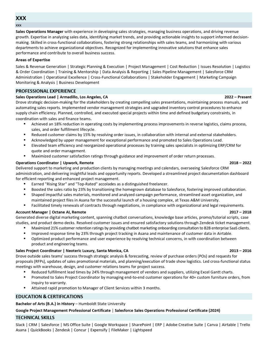 Sales Operations Manager Resume Example - Resume Thrive