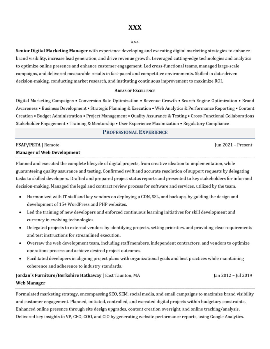 Senior Digital Marketing Manager Resume Example - Resume Thrive
