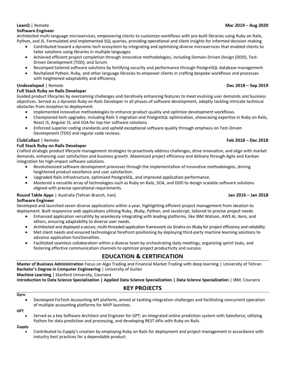 Senior Full Stack Engineer Resume Example - Resume Thrive