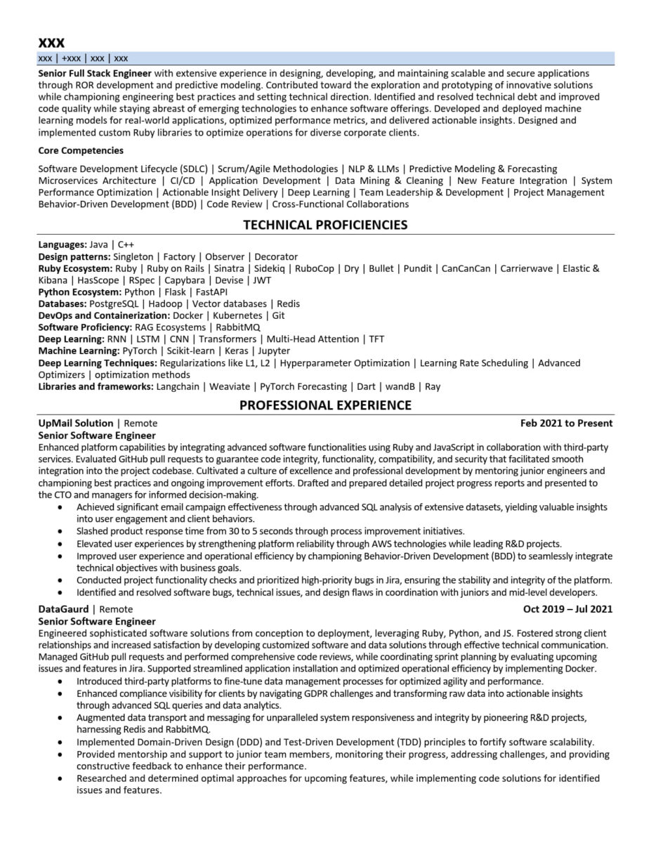 Senior Full Stack Engineer Resume Example - Resume Thrive