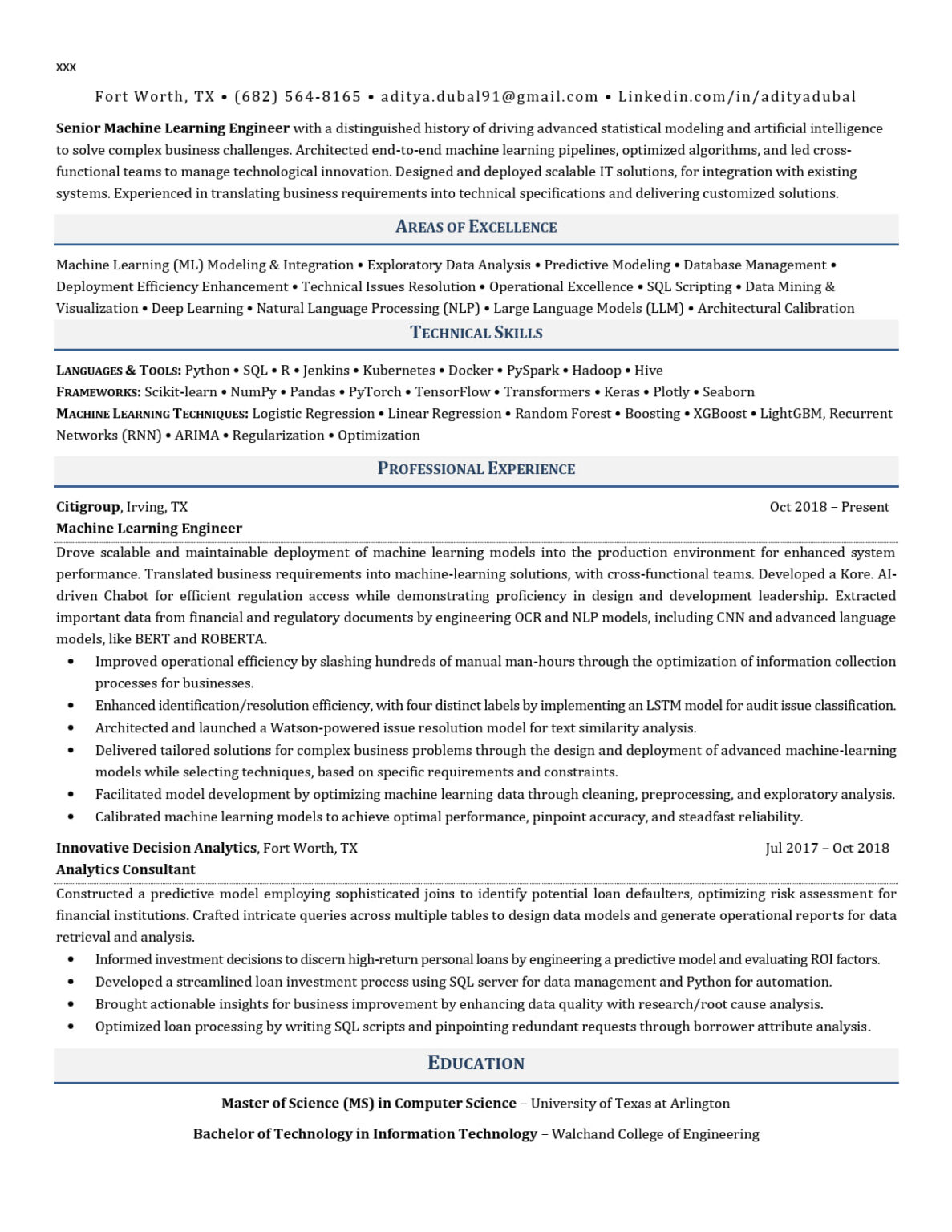 Senior Machine Learning Engineer Resume Example - Resume Thrive