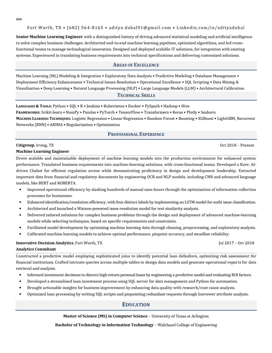Senior Machine Learning Engineer Resume Example - Resume Thrive